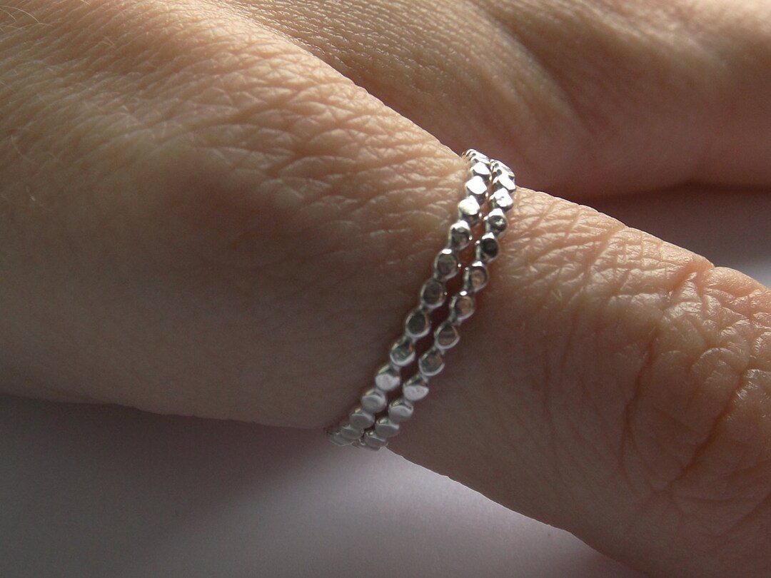 Hammered Flat Bead Moden Design Thumb Ring Set, Sterling Drop Bead ...