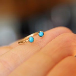 Dual Open Ring, Open Ring, Gold Open Gemstone Ring, Double Turquoise ...