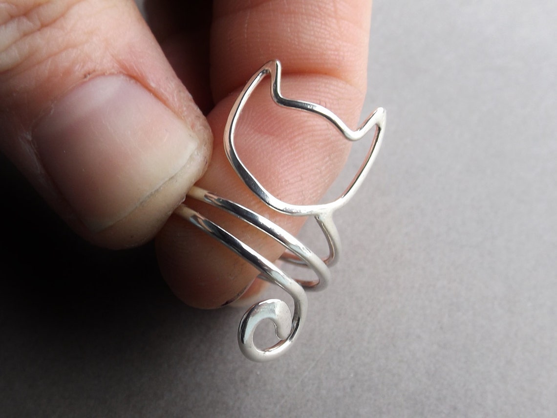 Cat Ring Sterling Cat Ring Cat Lady Ring Cat Jewelry | Etsy