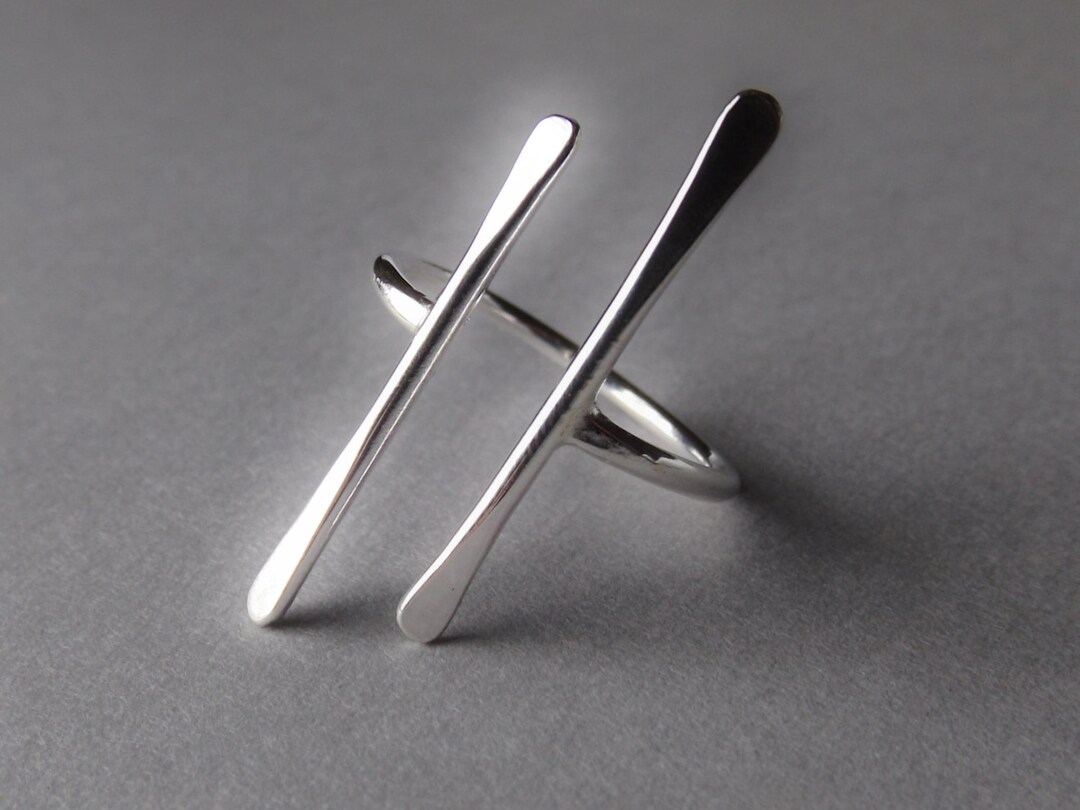 Double Bar Ring, Long Parallel Bar Ring, Parallel Ring, Long Bar Ring, Sterling Silver Bar Ring ...