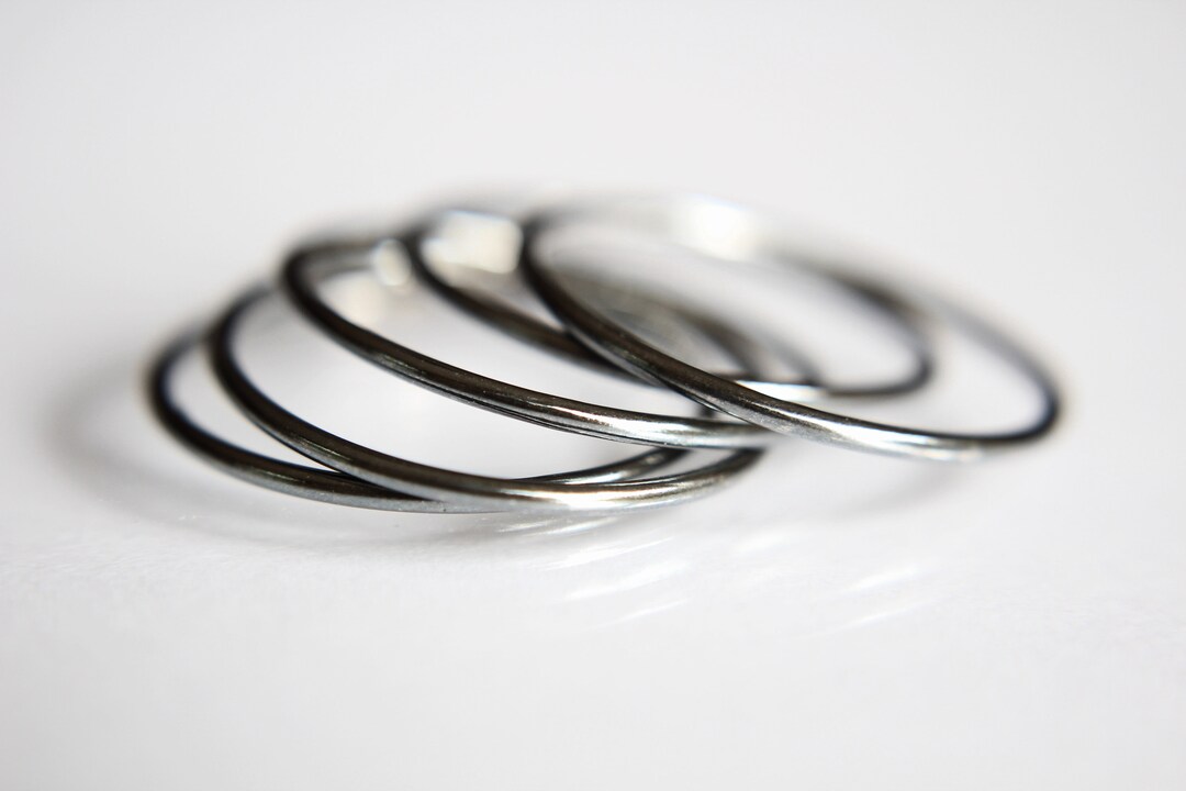 Thin Round Black Stackable Ring, Sterling Silver Ring, Stacking Rings ...
