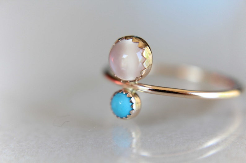 Double Gemstone Ring Moonstone Ring Engagement Ring - Etsy