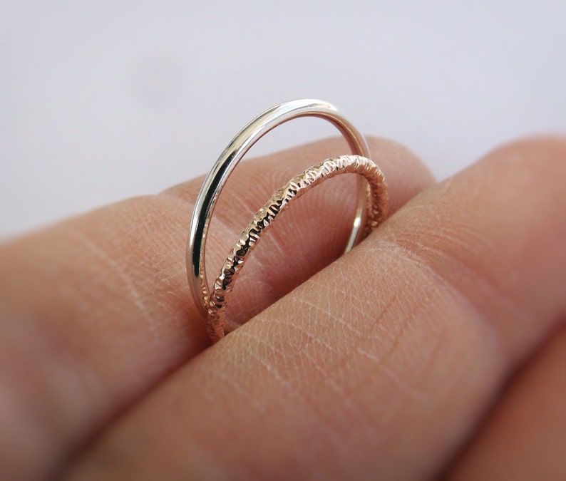 Simple Stacking Set Mixed Metals Ring Set Textured Rings - Etsy