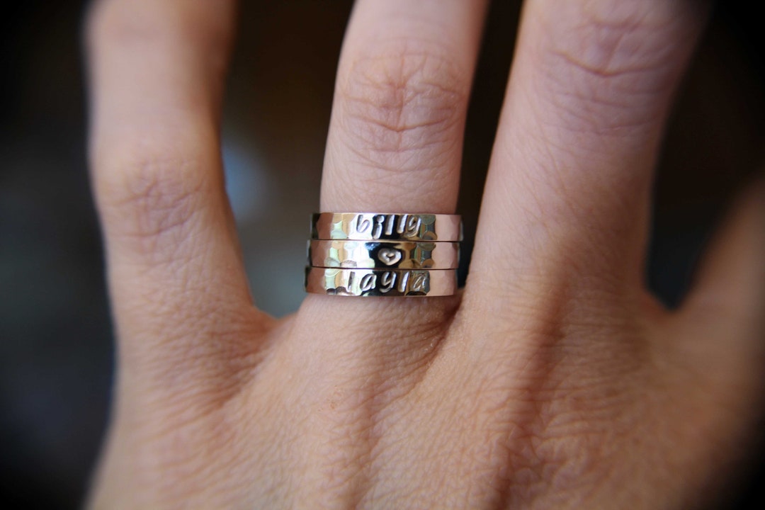 Hand Stamped Sterling Silver Stackable Rings, Personalized Rings ...