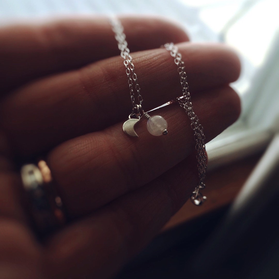Tiny Moon Necklace, Crescent Moon Necklace, Moonstone Necklace, Dainty ...