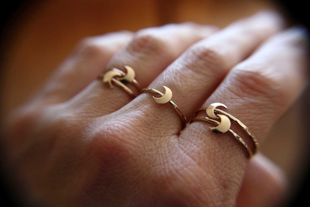 Gold Moon Ring, Textured Moon Rings, Gold Stacking Rings, Goldfill Moon ...