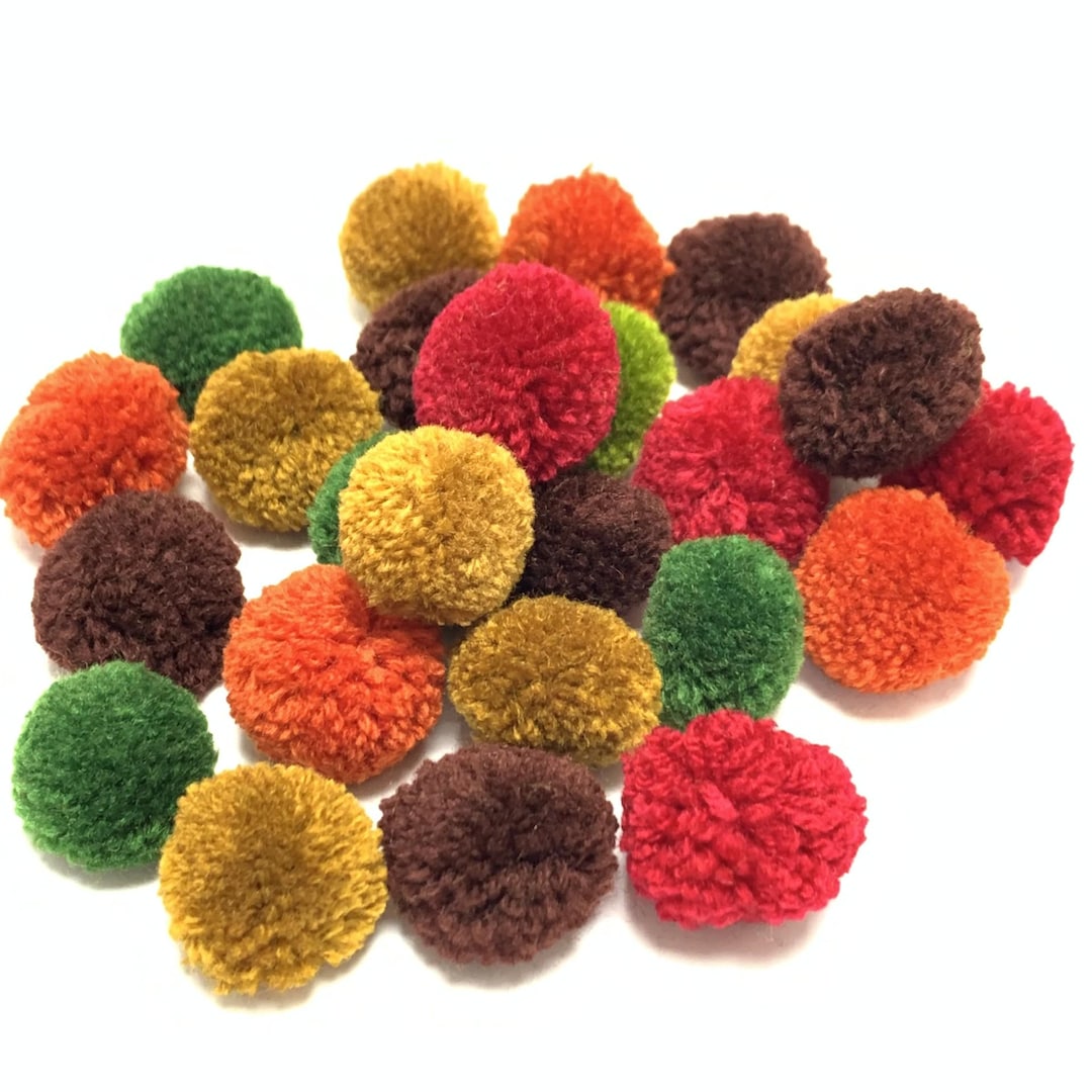 25 Hmong Hill Tribe Pom Poms, Standard Size, Autumnal Colours, 25mm / 1 ...