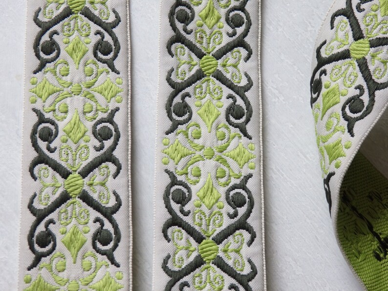 1 yd. Exotic trim in green 40mm wide jacquard trim in dark & | Etsy