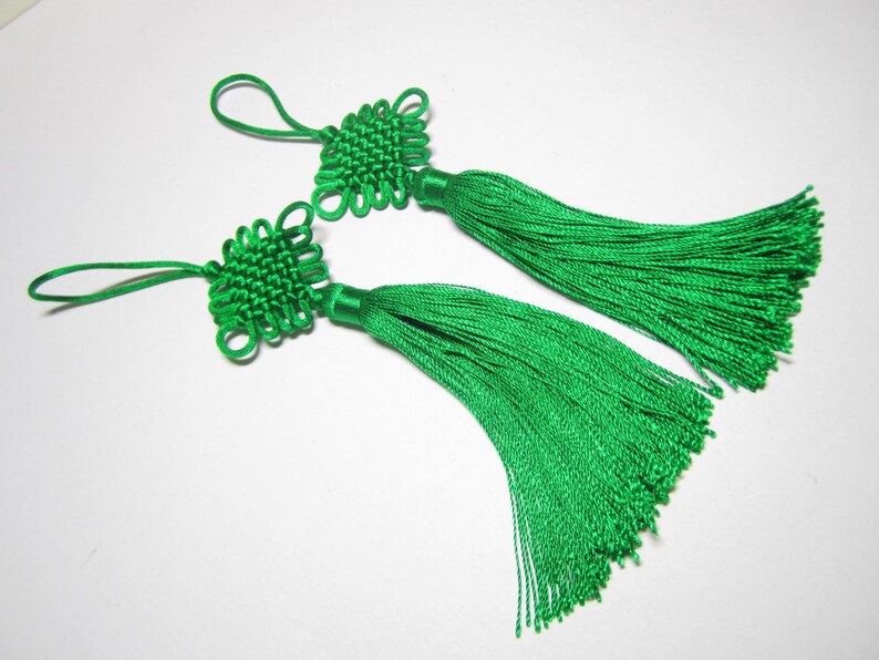 Chinese infinity knot tassels GREEN one pair lucky knot | Etsy