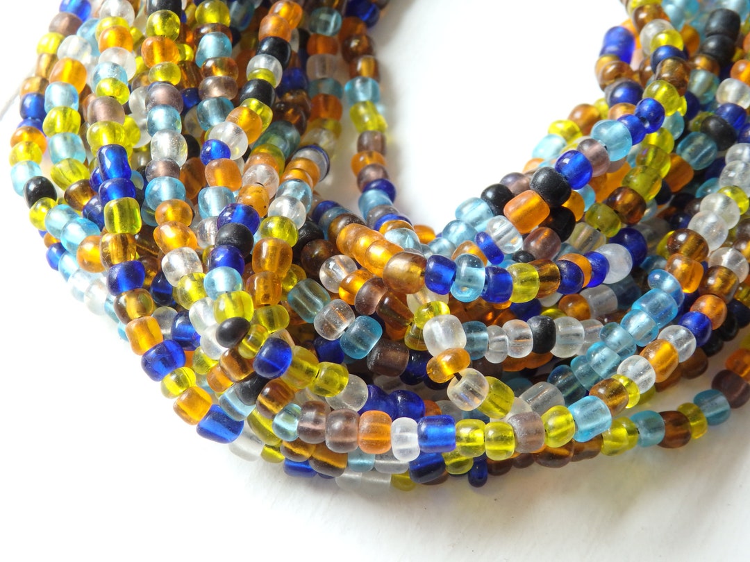 Handmade Javanese Glass Beads: Blue & Yellow Mix, 23" Strand - Etsy