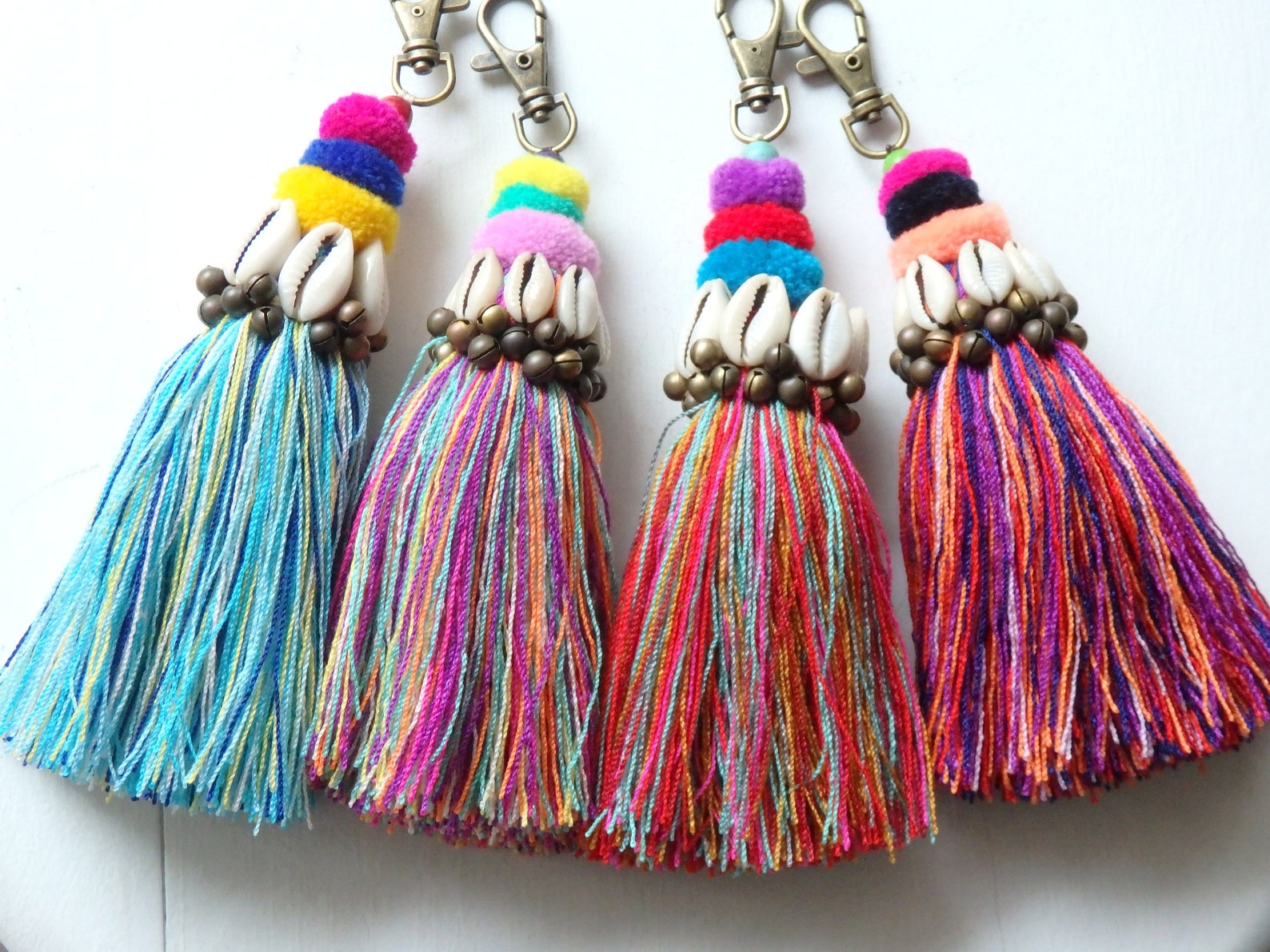 Luxury Ethnic Tassels With Pom Poms Brass Bells & Cowrie - Etsy