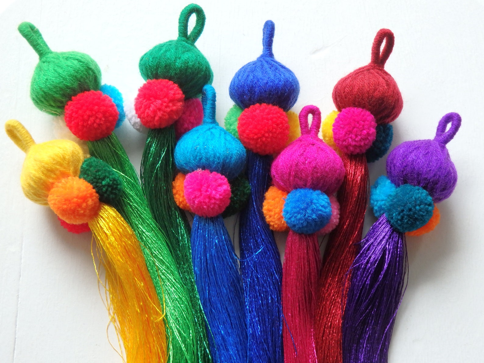 Silk Pom Pom Tassel ONE Thai Silk Tassel With Pom Poms and | Etsy
