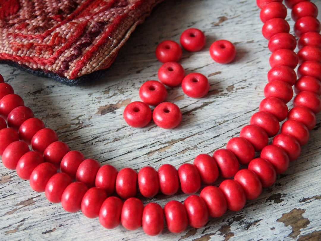 6x4mm Red Howlite Rondelle Beads, Flattened Round Button Shape Beads ...