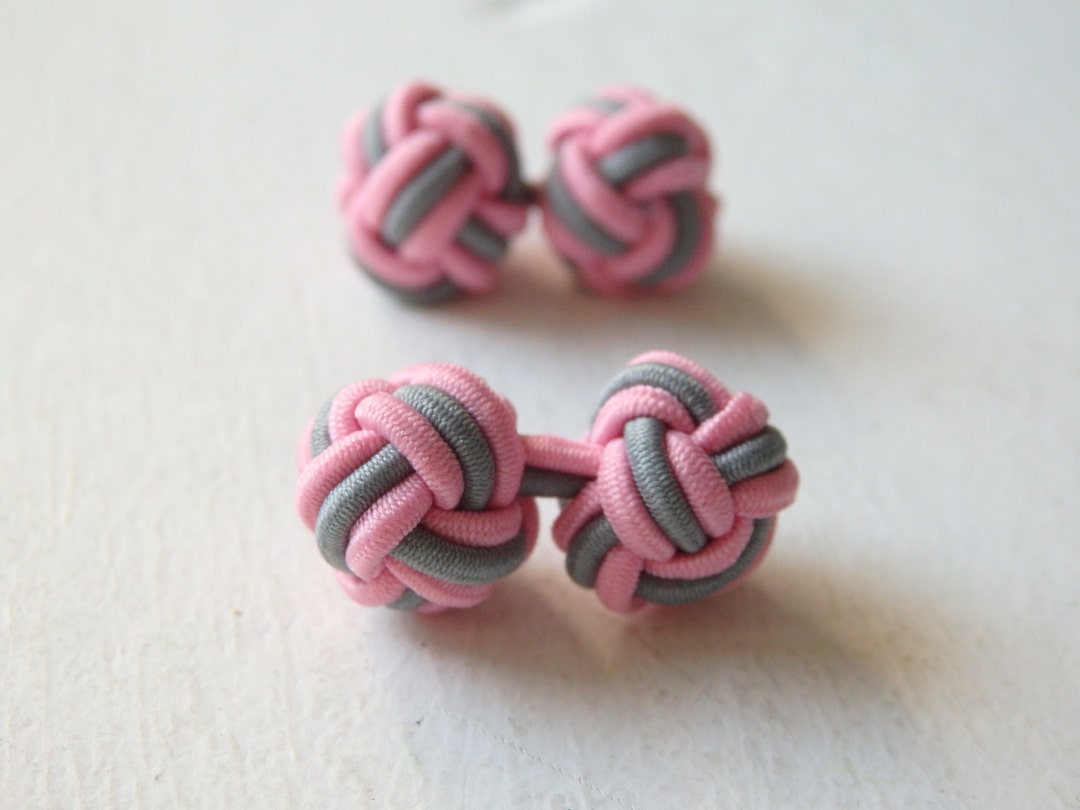 Chinese Knot Cufflinks, PINK & GREY, Elastic Stretch Cord Cuff Links ...