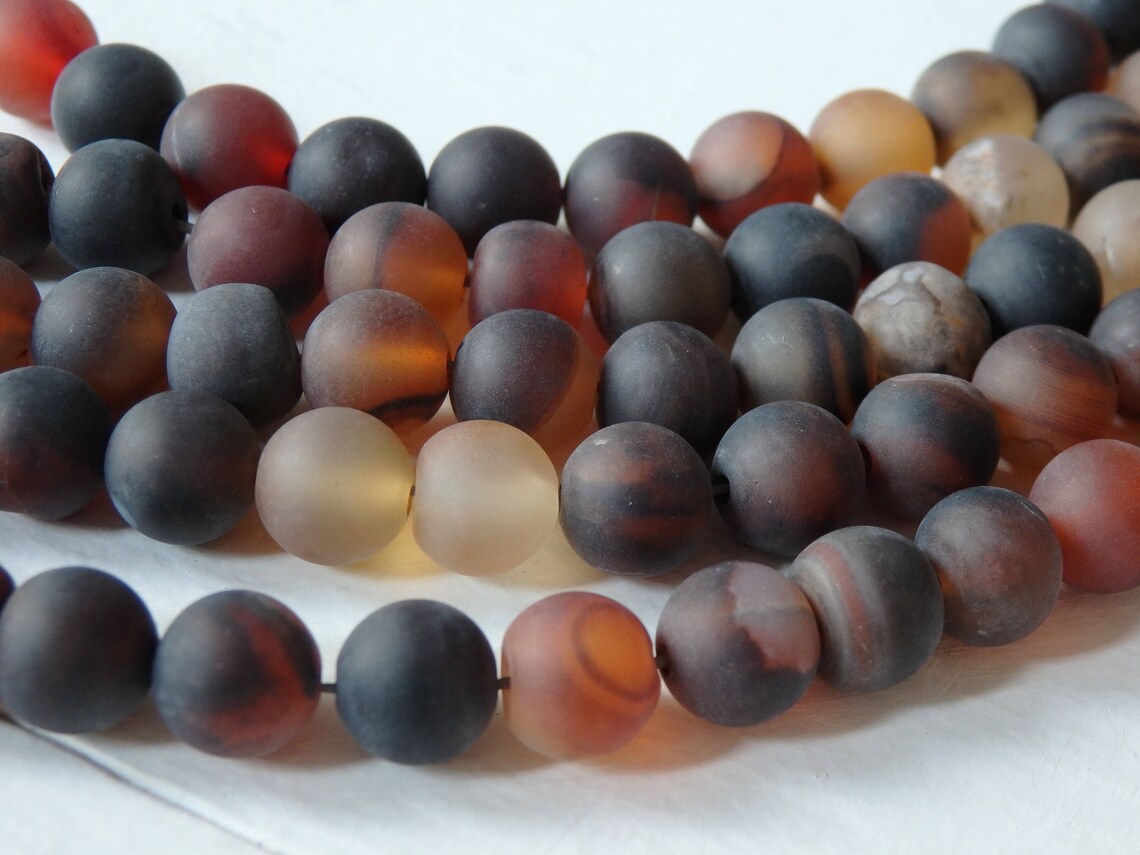 8mm Natural Agate Beads in Shades of Smoky Black Amber | Etsy