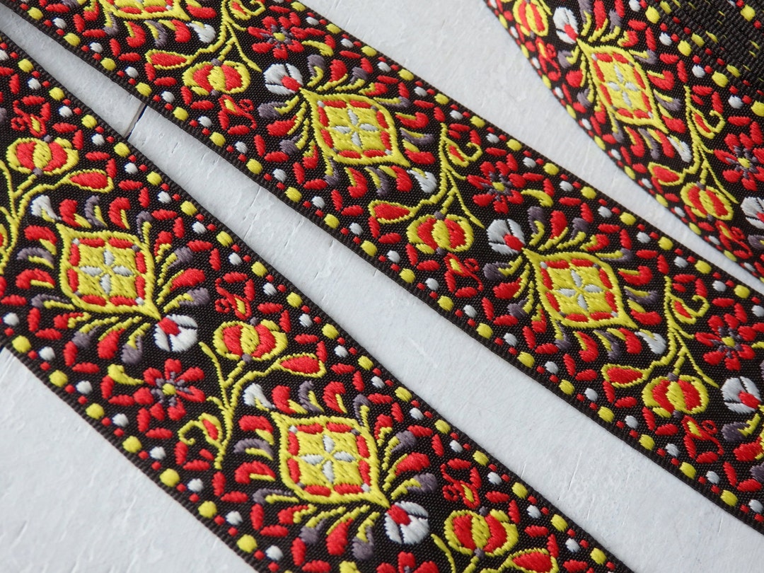2 Yds. Exotic Trim in Red, Black and Yellow, 1.5" / 38mm Wide Trim ...