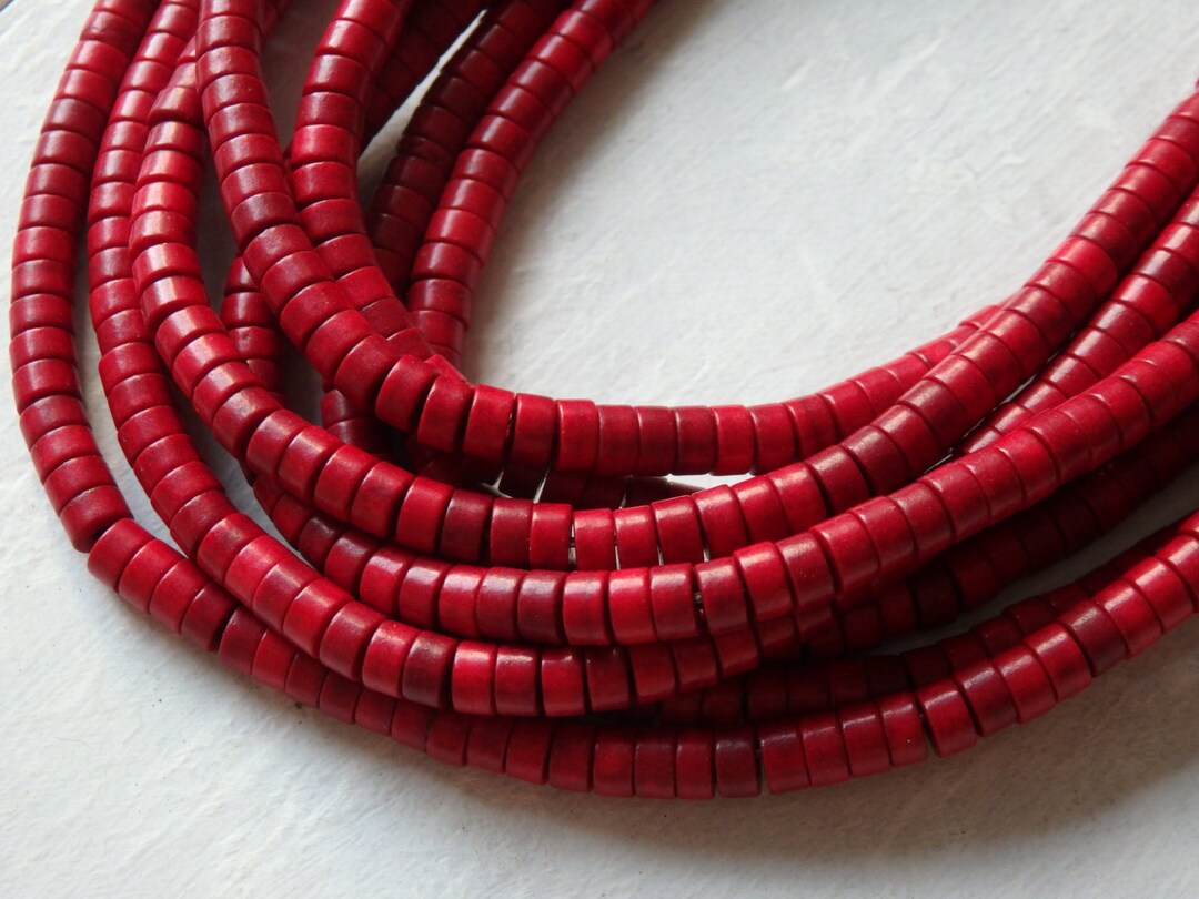 4x2mm Red Howlite Beads, Small Howlite Heishi Beads in Coral Red, 4mm ...