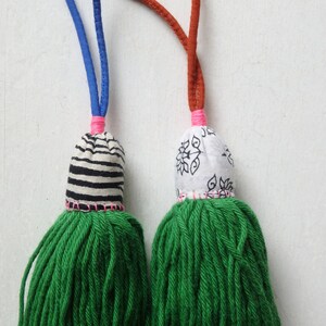 Handmade Hmong tassel with long loop Mid Green cotton yarn | Etsy