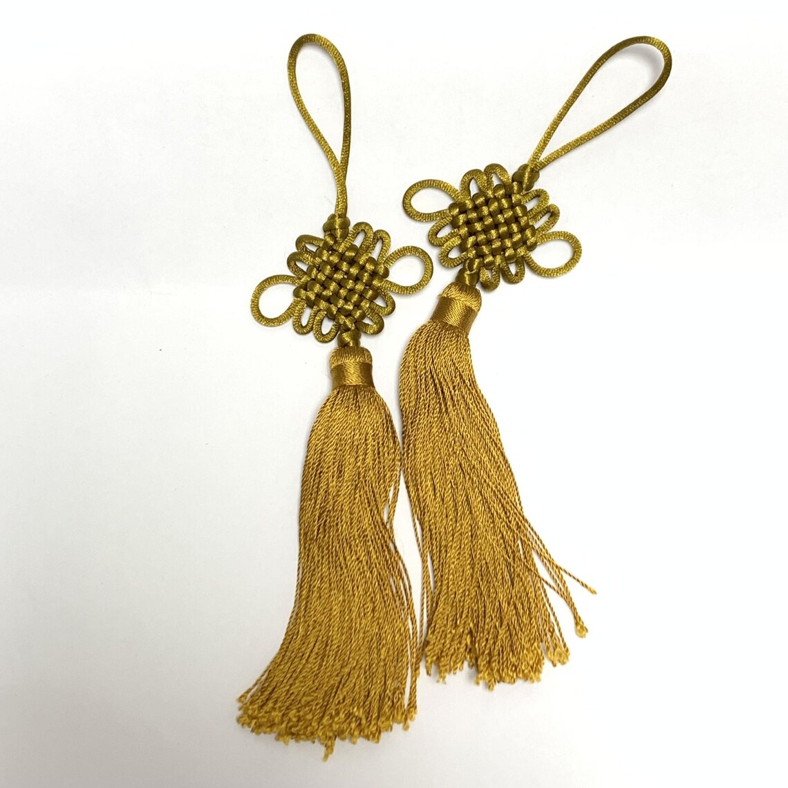 Chinese Flat Knot Tassels In OLD GOLD Lucky Infinity Knot Tassels chinese-flat-knot-tassels-in-old-gold-lucky-infinity-knot-tassels