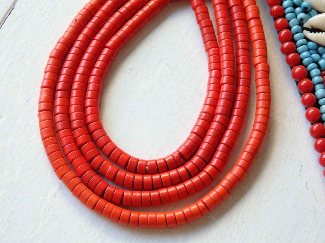 4x2mm Orange-red Howlite Beads, Small Orange Howlite Heishi Beads, 4mm ...