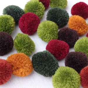 25 Hmong Hill Tribe Pom Poms, Standard Size, Autumnal Colours, 25mm / 1 ...