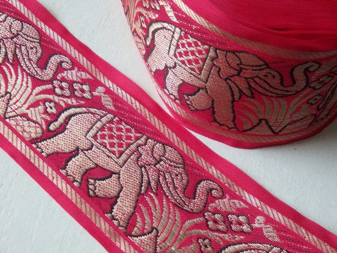 1 Yd. PINK & Gold Extra Wide Elephant Trim, 84mm Wide, Pink Elephant ...
