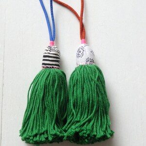 Handmade Hmong tassel with long loop Mid Green cotton yarn | Etsy