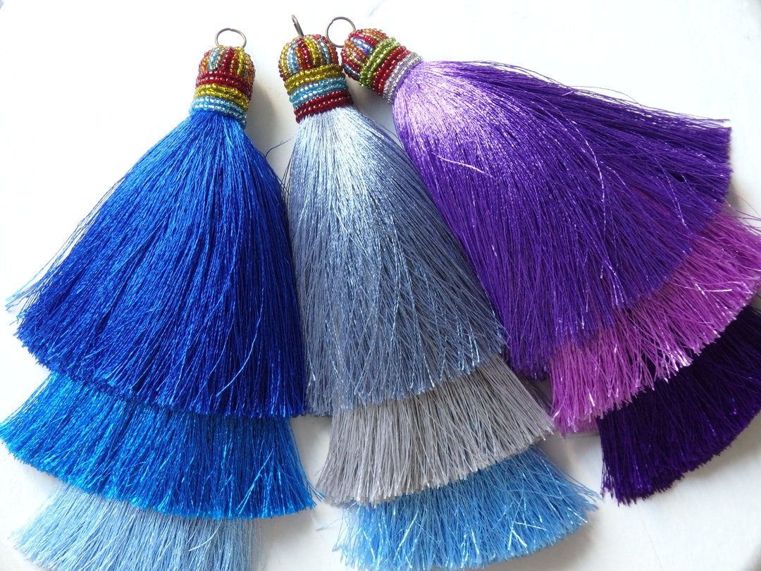 Luxury Beaded Silk Tassel, ONE, Large Tiered Tassel With Beaded Head ...