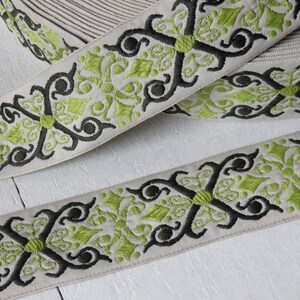 1 Yd. Exotic Trim in Green, 40mm Wide, Jacquard Trim in Dark & Lime ...