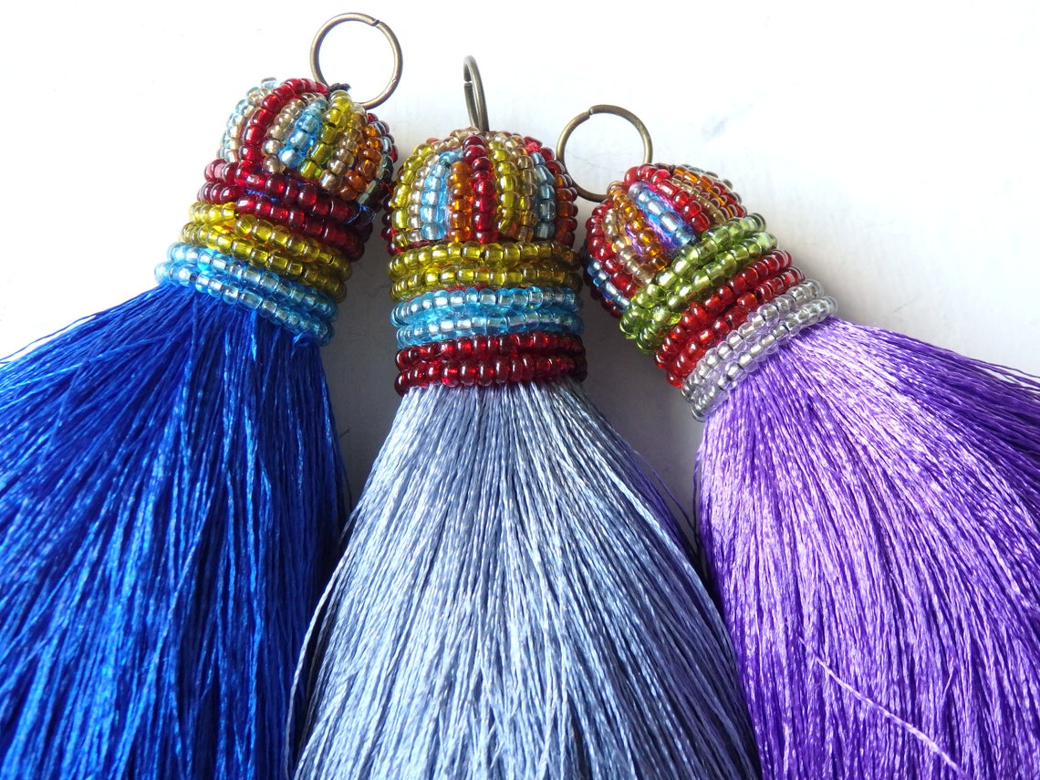 Luxury Beaded Silk Tassel ONE Large Tiered Tassel With | Etsy