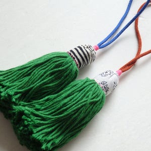 Handmade Hmong tassel with long loop Mid Green cotton yarn | Etsy