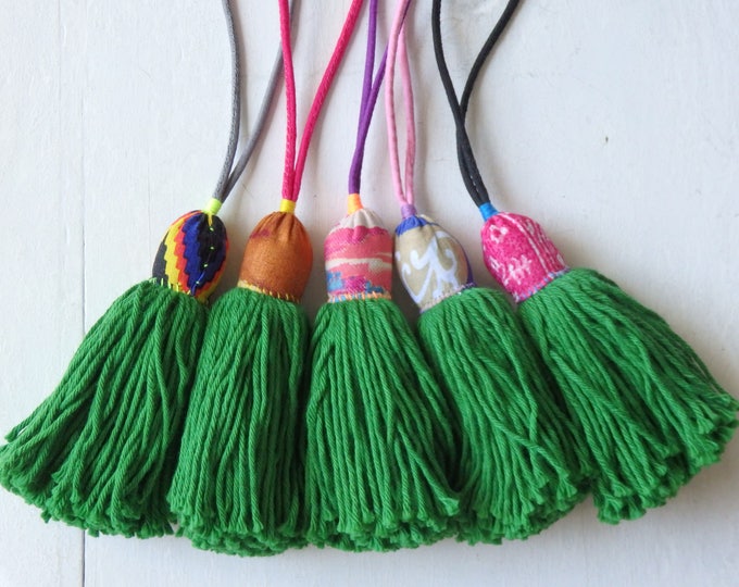 Handmade Hmong Tassel With Long Loop Mid Green Cotton Yarn - Etsy