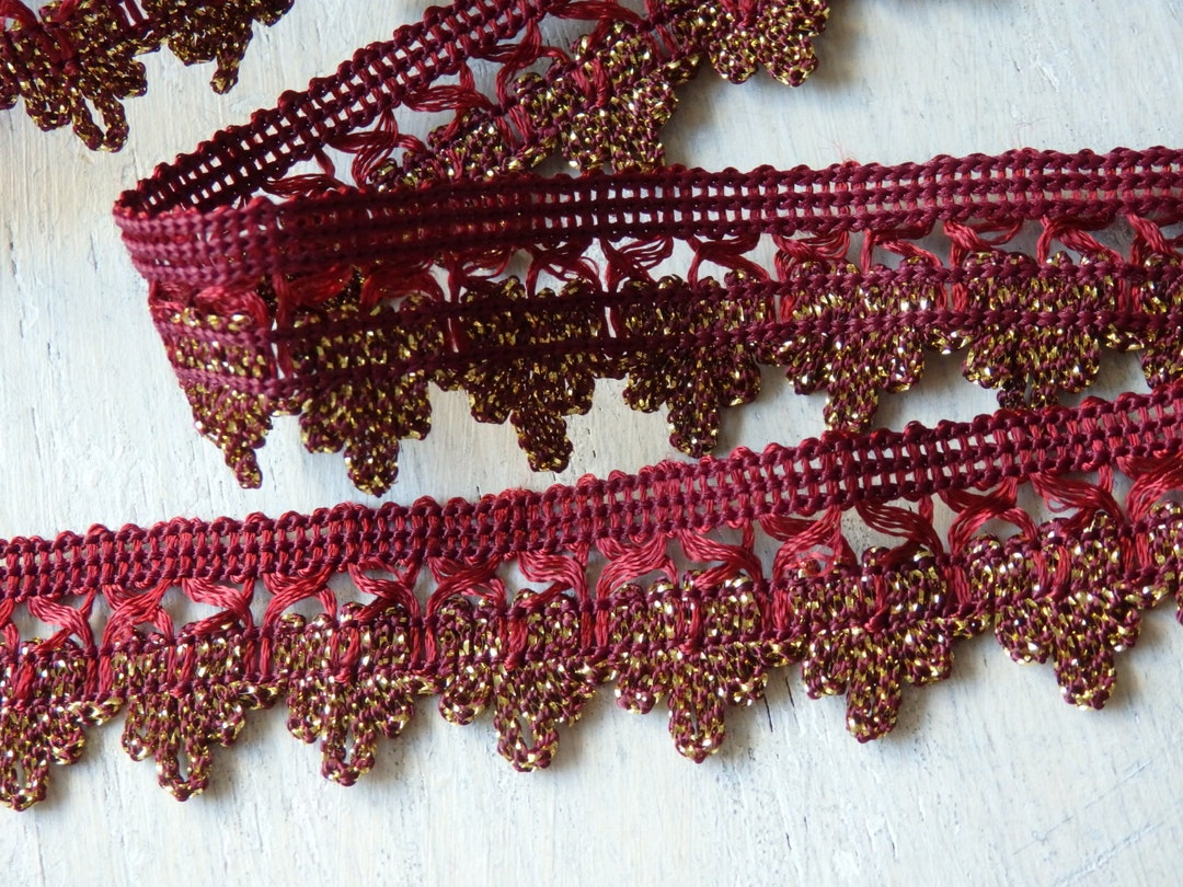 2 Yds. Maroon & Gold Trim, 15mm / 1/2" Wide, Rich Burgundy and Metallic ...