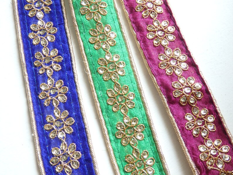 1 Yd. Indian Sari Trim Floral Sari Border With Gold Sequins - Etsy