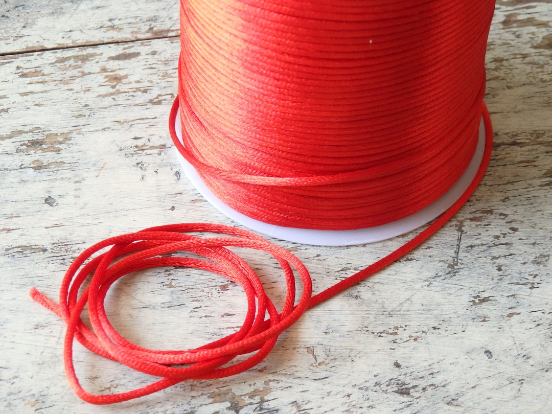 10 Yds. Satin Rattail Cord in RED, 2mm Satin Polyester Cord for Macrame ...
