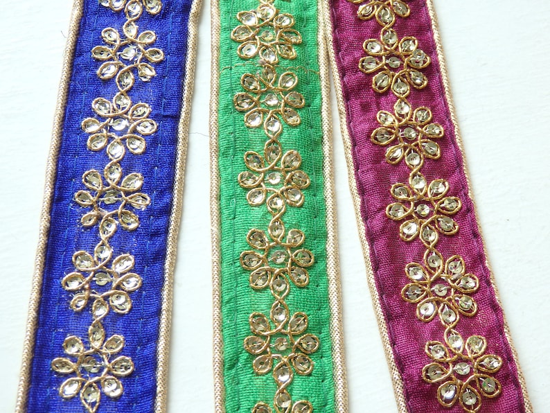 1 Yd. Indian Sari Trim Floral Sari Border With Gold Sequins - Etsy
