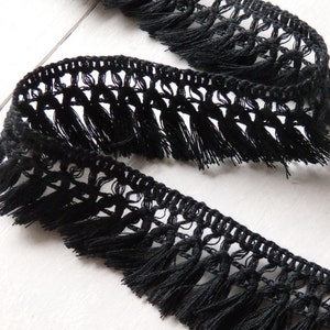 2 Yds. Black Fringed Tassel Trim, Black Trim With Fringe, 32mm / 1.25 ...