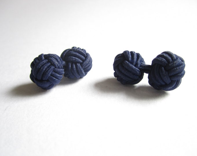 Chinese Knot Cuff Links, Very DARK BLUE, Stretch Knot Cuff Links for Women or Men, Gift Under 10 ...