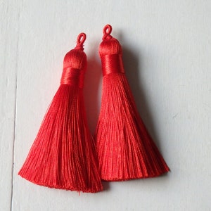 2 Silky Red Tassels, Tassels With Small Loop for Jewelry, Malas ...