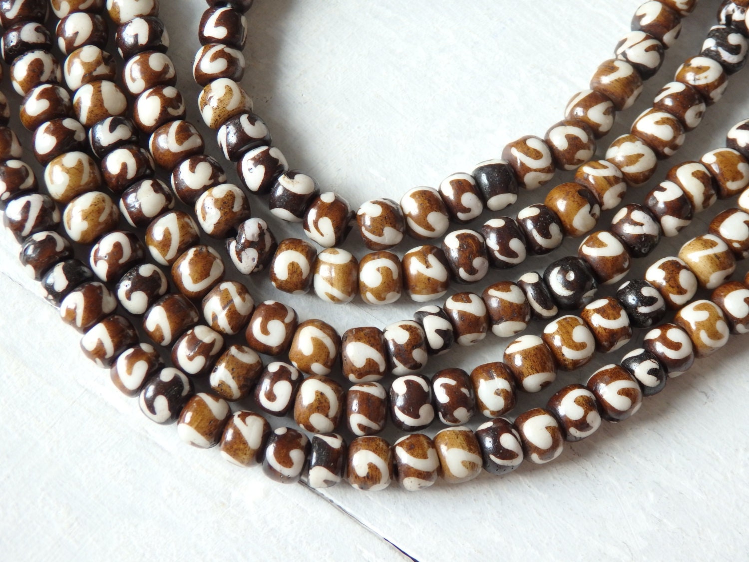 Batik bone beads from India Brown bone beads with white | Etsy