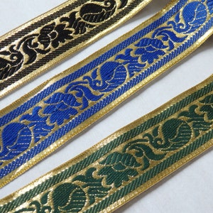2 Yds. Indian Metallic Gold Trim in Black, Dark Green, Mid Blue or ...