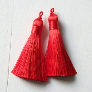2 Silky Red Tassels, Tassels With Small Loop for Jewelry, Malas ...