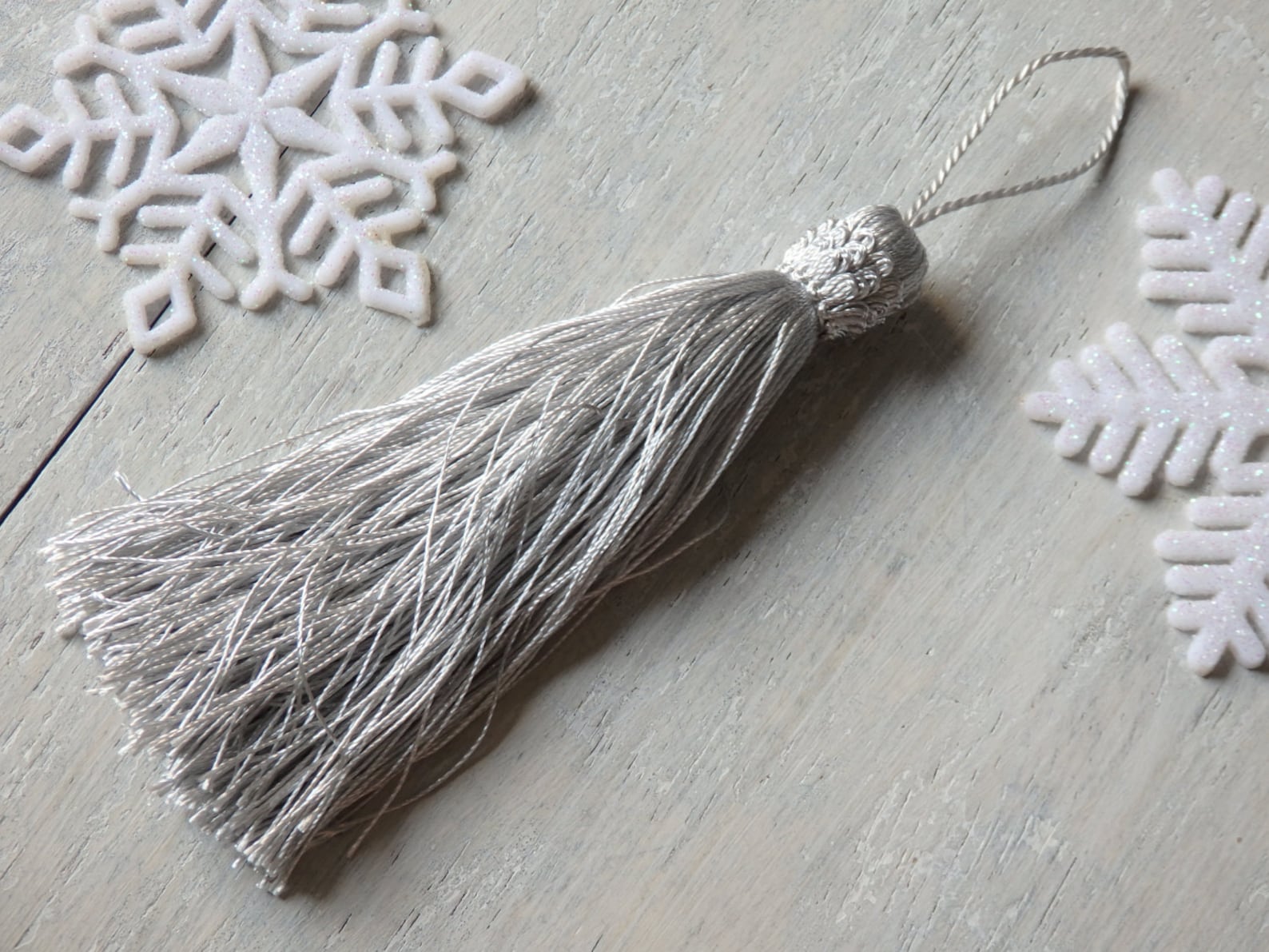 Large silky silver tassel ONE silver tassel with pineapple | Etsy