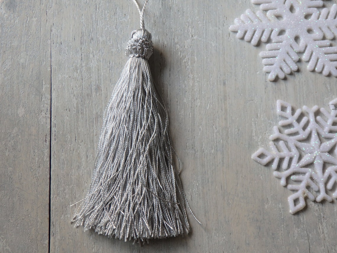 Large silky silver tassel ONE silver tassel with pineapple | Etsy