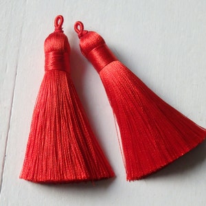 2 Silky Red Tassels, Tassels With Small Loop for Jewelry, Malas ...