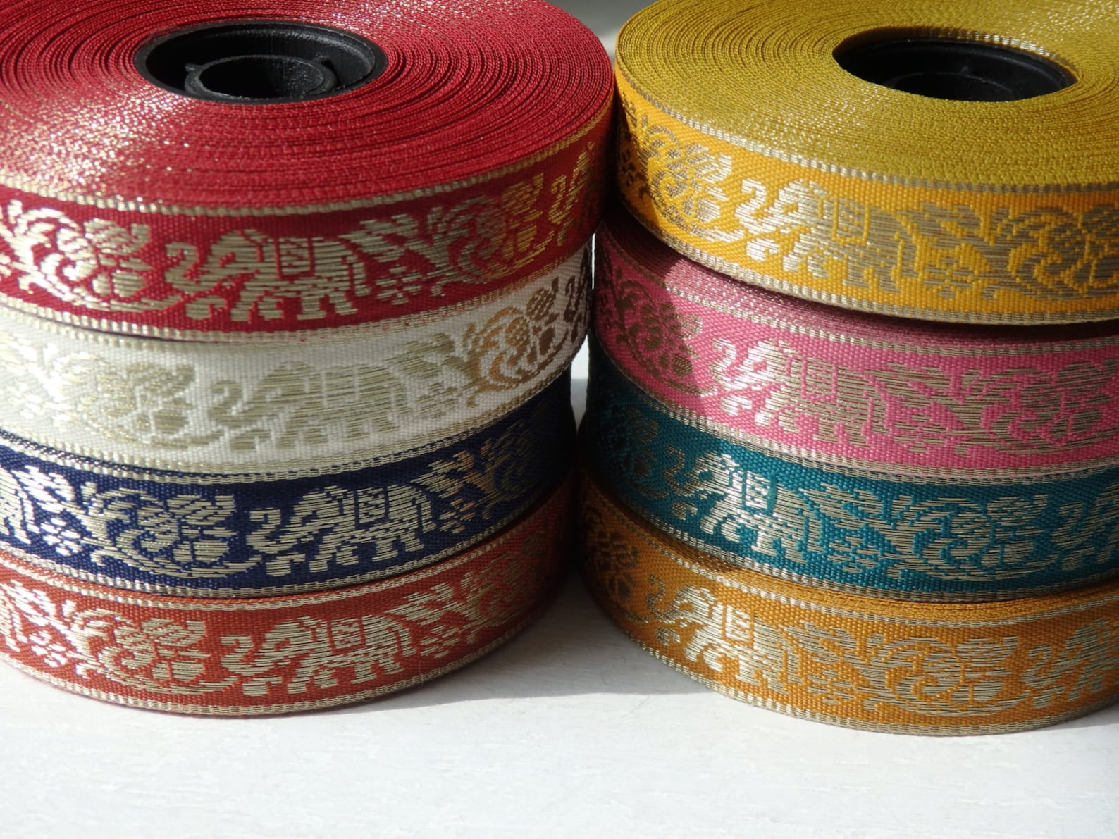 2 Yds. Elephant & Lotus Flower Trim, 16mm Wide, Narrow Sari Ribbon With ...