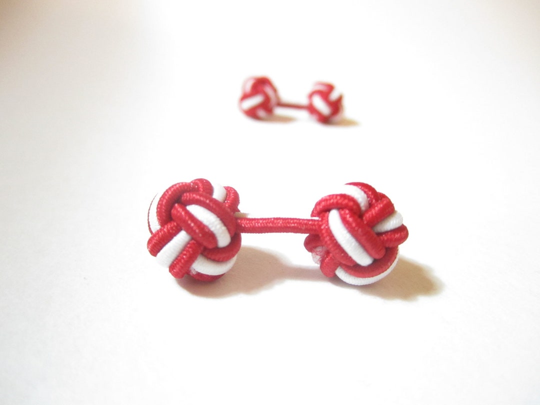 Chinese Knot Cufflinks, RED & WHITE, Elastic Cord Cuff Links, Groomsmen ...