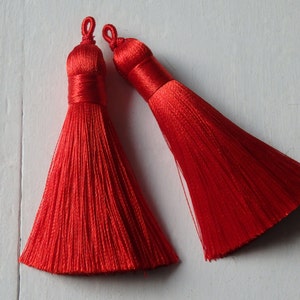 2 Silky Red Tassels, Tassels With Small Loop for Jewelry, Malas ...