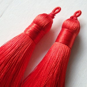 2 Silky Red Tassels, Tassels With Small Loop for Jewelry, Malas ...