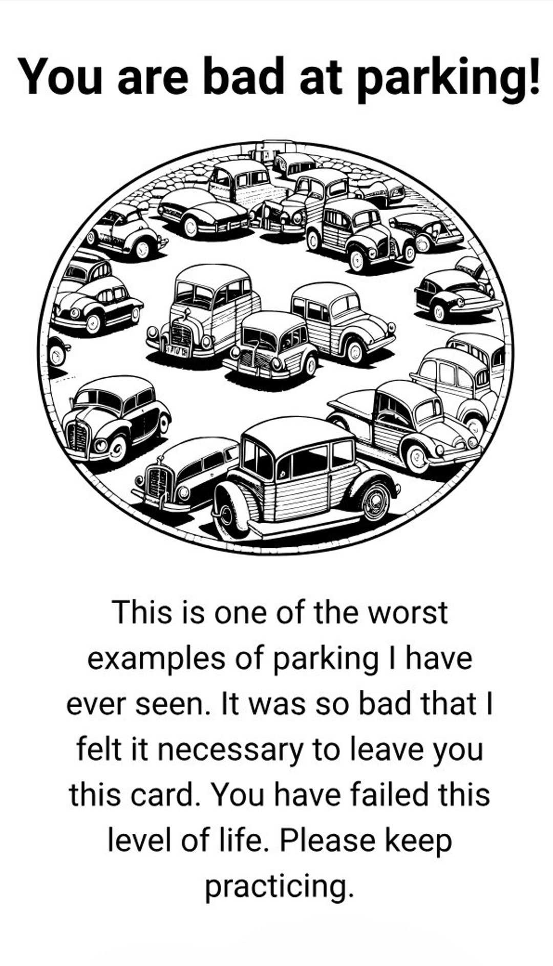 You Are Bad at Parking! Funny Business Cards. 2x3.5" PDF Printable ...